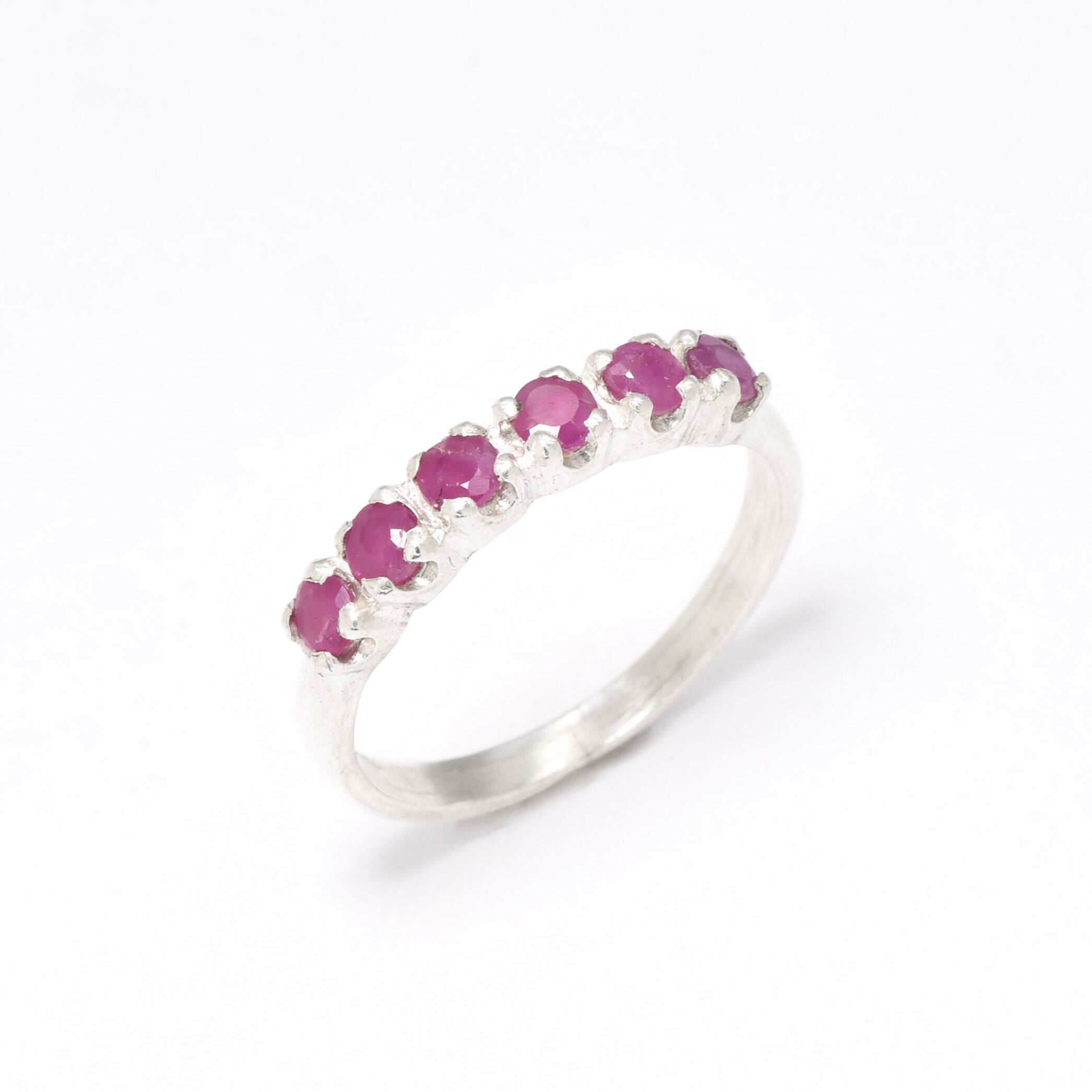 Ruby Eternity Ring - Red Stackable Ring - Silver Ruby Ring – Aura&Faith